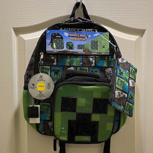 Minecraft | Accessories | Minecraft Padded 5 Pieces Set Kids Backpack ...